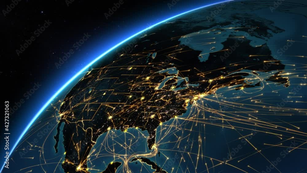 Animation of the United States map with bright connections and city ...