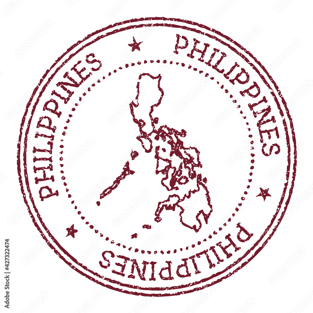 Philippines Round Rubber Stamp With Country Map Vintage Red Passport Stamp With Circular Text
