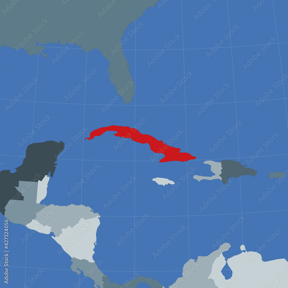 Shape of the Cuba in context of neighbour countries. Country ...