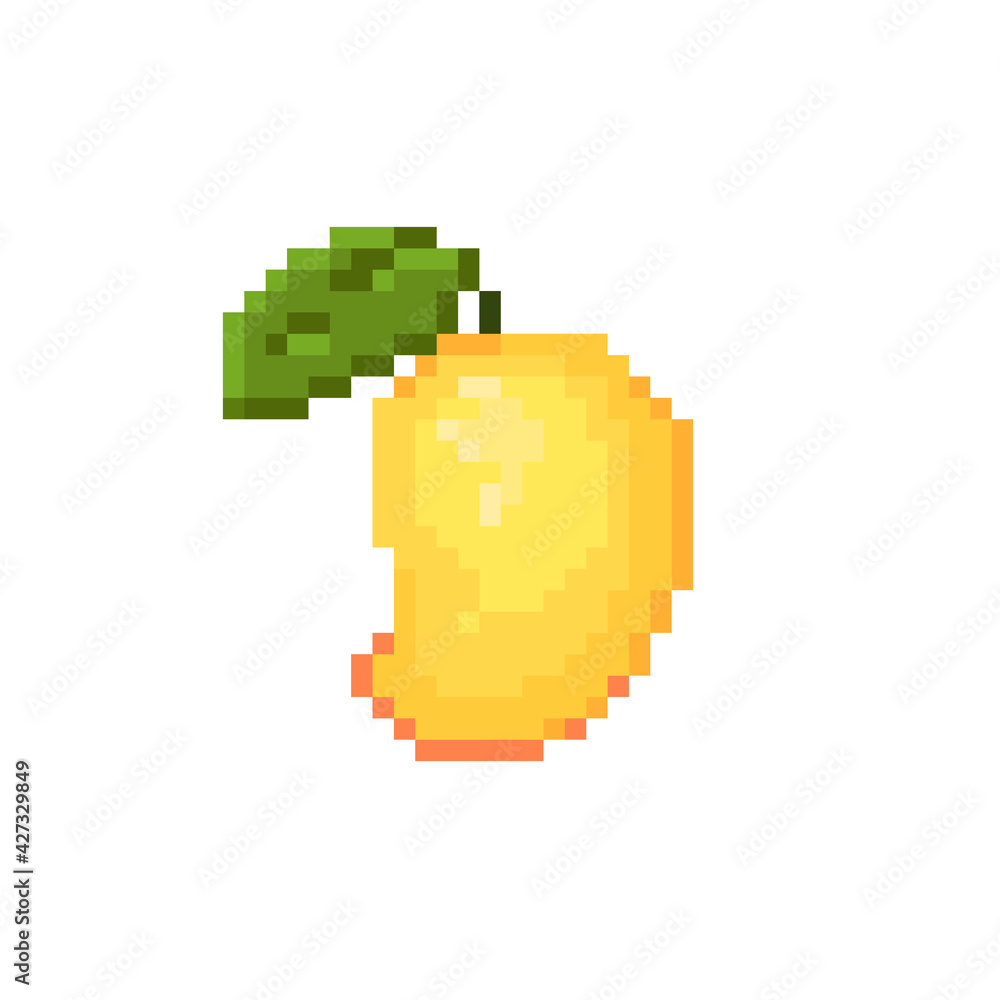 Pixel Mango illustration. Isolated pixel art fruit Mango icon vector ...
