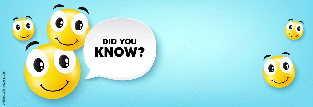 Did you know. Smile face with speech bubble. Special offer question ...