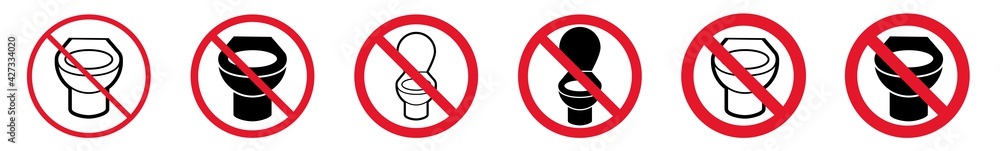 Prohibition Sign WC Restroom Forbidden Icon Set | Toilet Prohibition ...