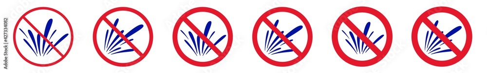 Prohibition Sign Water Splash Forbidden Icon Set | Water Drops ...