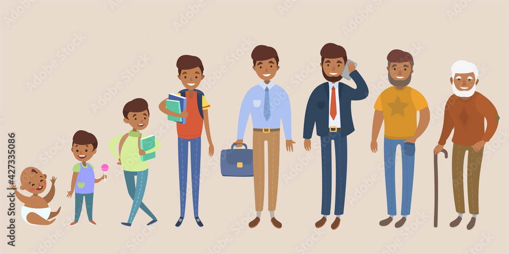 Vetor de African American Man In Different Ages Generation. Stages Of ...