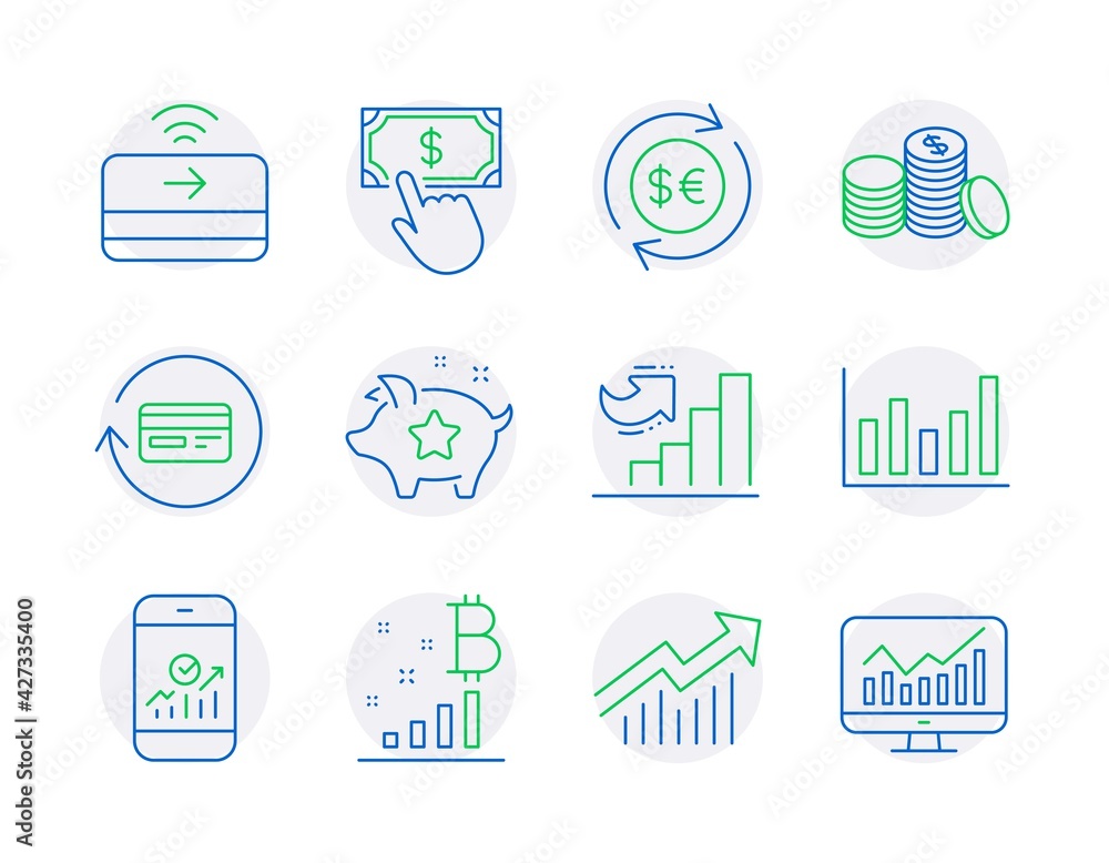 Finance icons set. Included icon as Money currency, Column chart ...