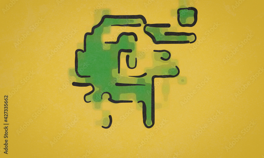 Abstract modern background design, green and yellow, line sketch doodle ...