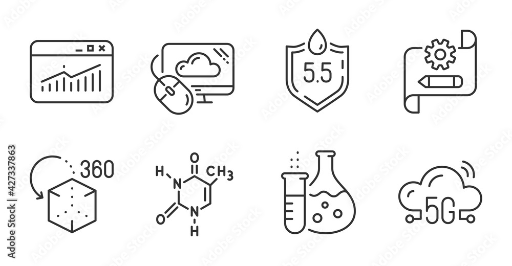 Cloud computing, Chemistry flask and Chemical formula line icons set ...