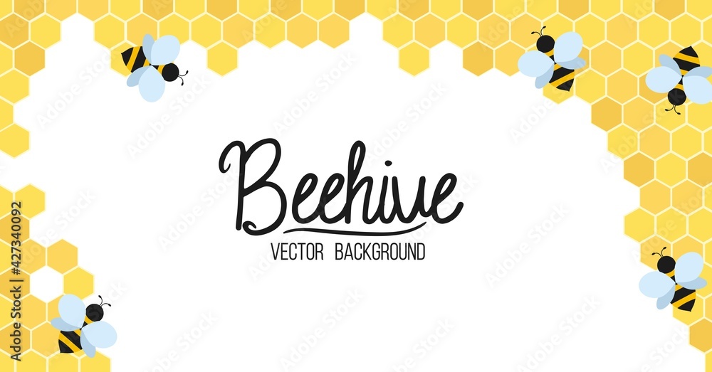 Beehive flat style vector background. Cartoon illustration with beehive ...
