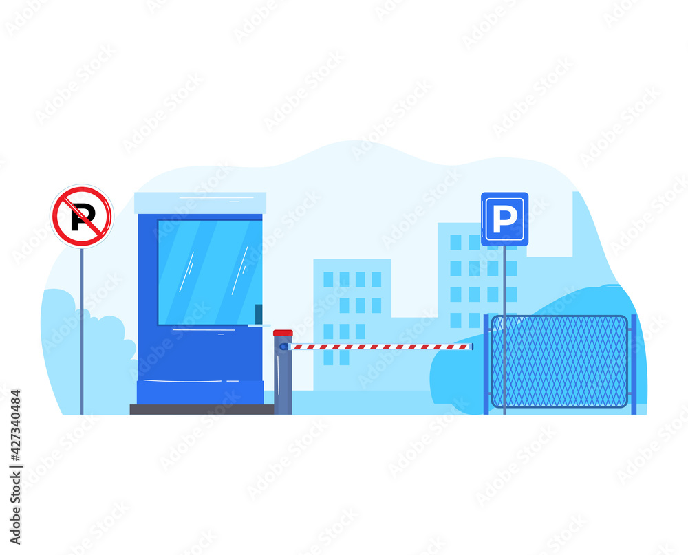 Car-park for transport, sign prohibiting parking, passage for ...