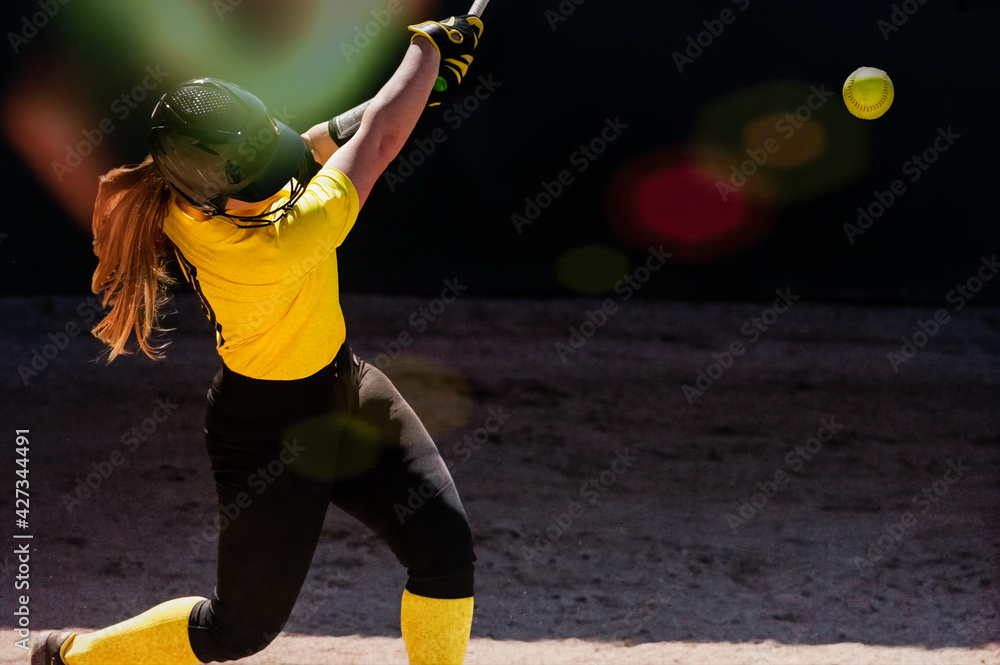 Baseball Softball Female Swinging Stock Photo | Adobe Stock