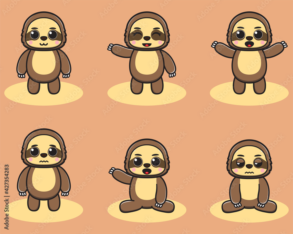 Vector illustration of cute Little Sloth cartoon set. Good for icon ...