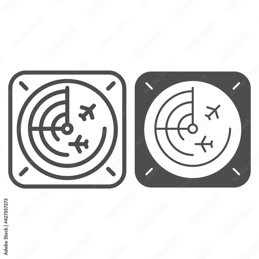 Airplane radar line and solid icon, airlines concept, radar monitor ...