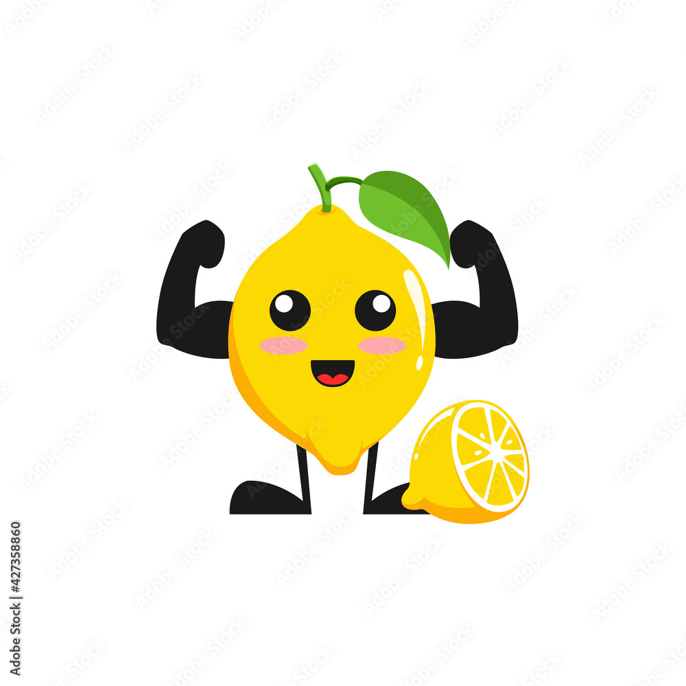 vector illustration of cute lemon fruit fitness or character gym ...