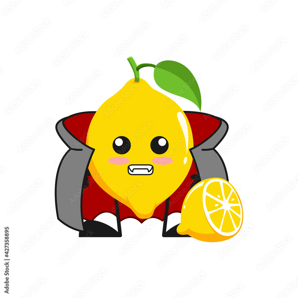 vector illustration of cute lemon fruit halloween or character vampire ...
