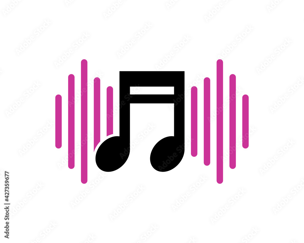 Music note with sound wave behind Stock Vector | Adobe Stock