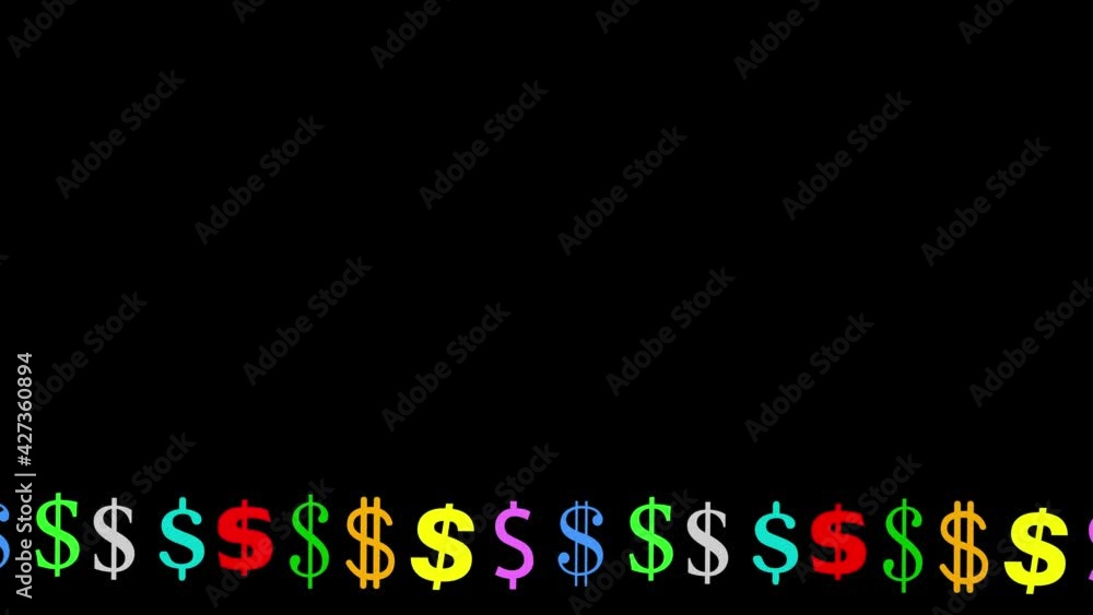 Colorful dollar sign symbols scrolling horizontally across screen . 3d ...