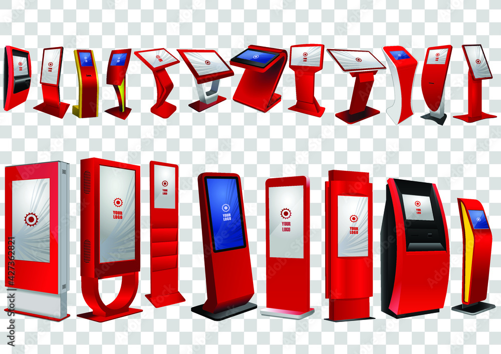 Set of Promotional Interactive Information Kiosks, Advertising Displays ...