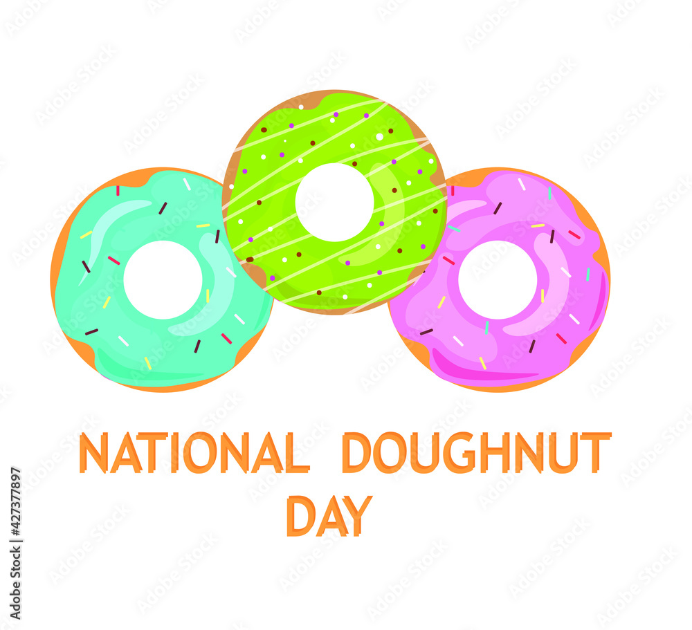national donut day. flat cartoon style illustration Stock Vector ...
