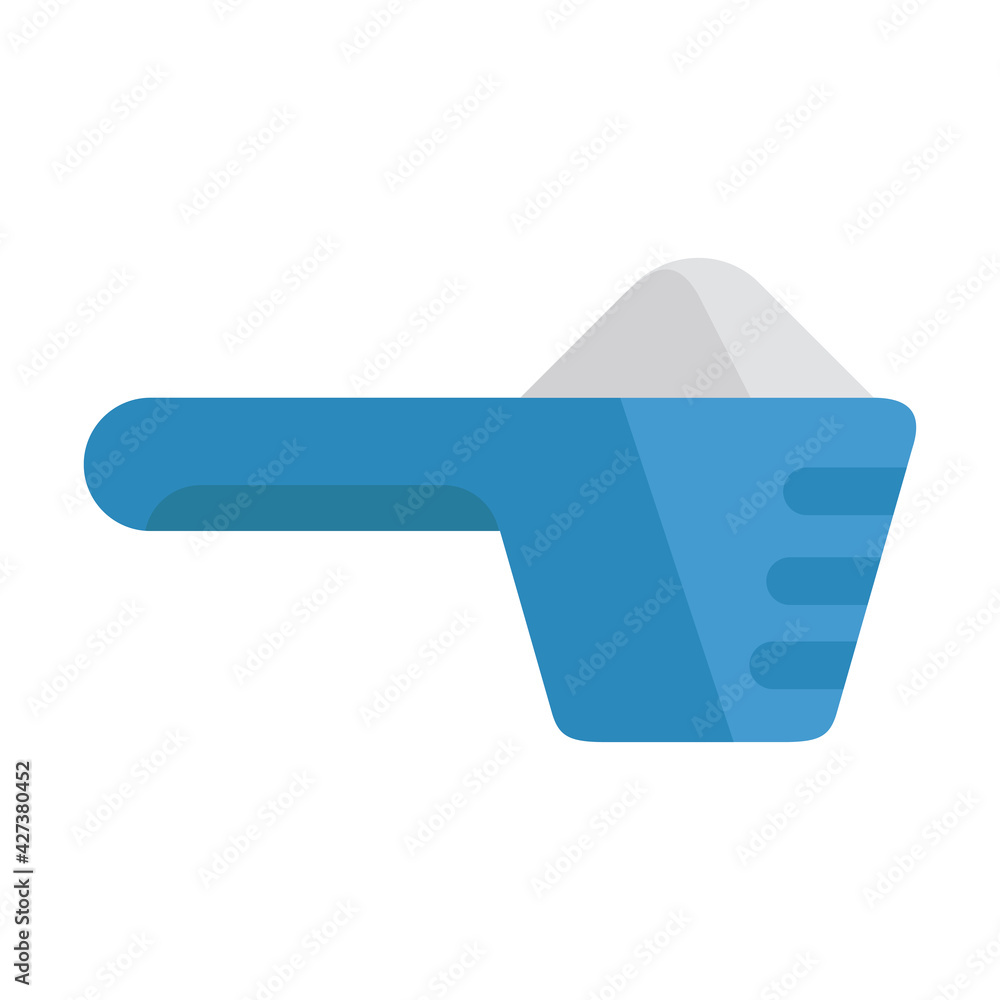 Washing powder in a dosing spoon. Chemical laundry detergent. Vector ...