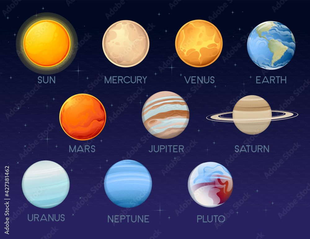 Set of all Solar System planets astronomy icons vector illustration on ...