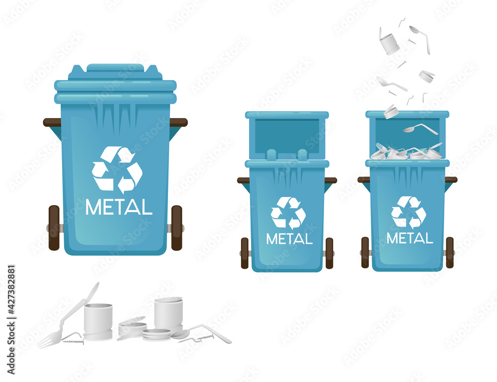 Blue garbage bin trash can for metal types of waste vector illustration ...