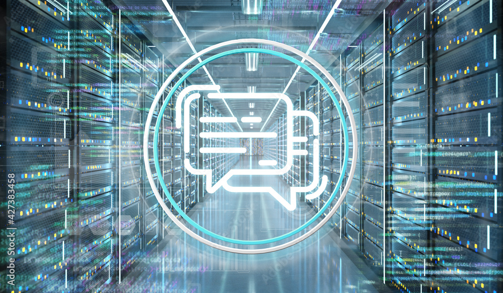 Message icon in a Server room data center - 3d rendering Stock Photo ...