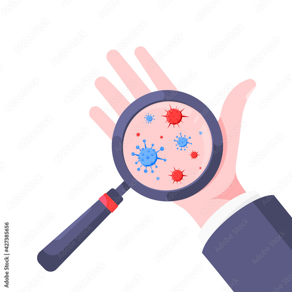 Germs, bacterias and viruses on dirty hand palm vector illustration ...