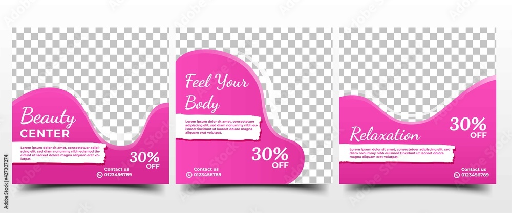 Spa and massage social media post template. Pink color with abstract ...