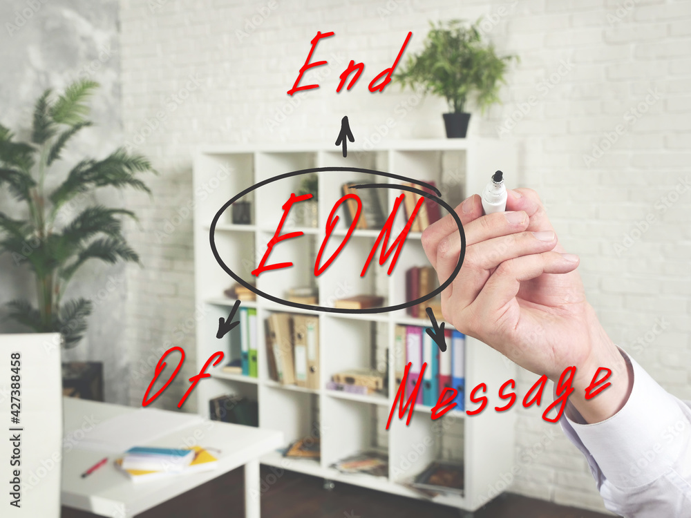 EOM End Of Message written text. Fashion and modern office interiors on ...