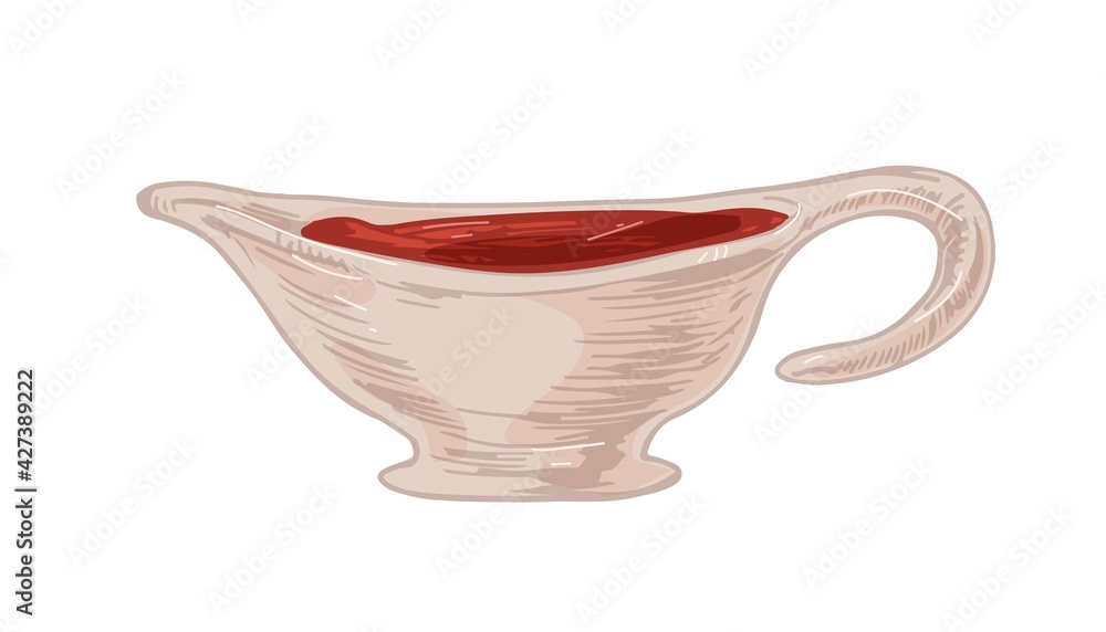 Red tomato or ketchup sauce in ceramic sauceboat with handle. Cranberry ...