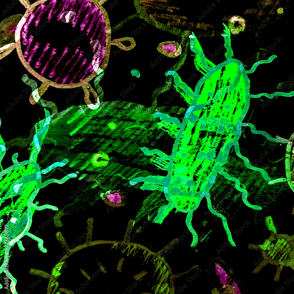 Neon 3d Human Cell. Jade Cancer Germs. Olive Antibodies Cells. Vaccine ...