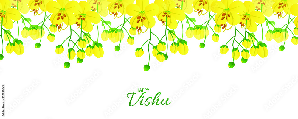 Illustration of Happy Vishu. worship of krishna. cassia fistula flower ...