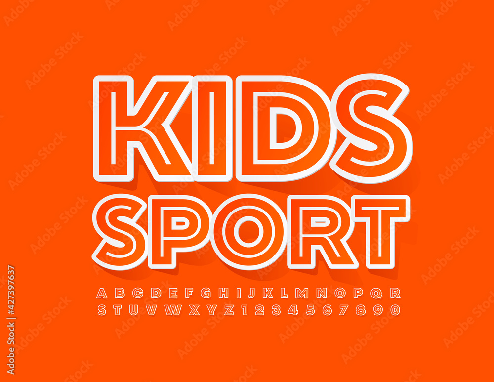 Vector bright sign Kids Sport. Orange creative Font. Sticker style ...