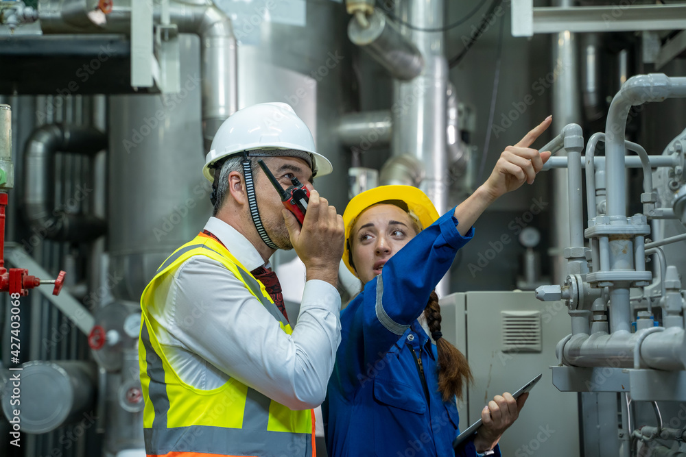 Electrical engineer working in control room of a modern thermal power ...