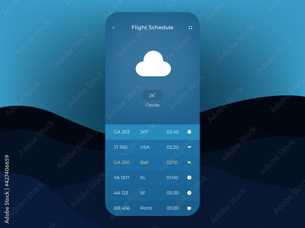 Flight Schedule, UI or User Interface for Flight Schedule App Stock ...
