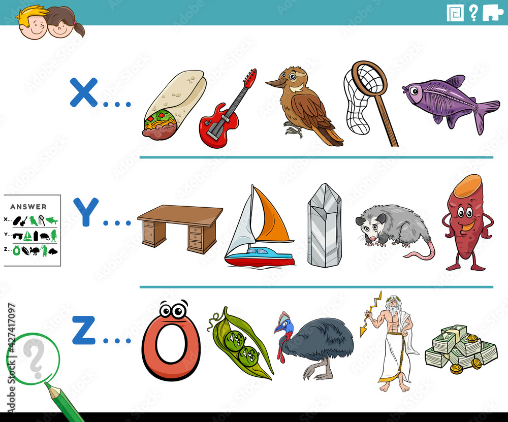 first letter of a word cartoon educational activity for children Stock ...