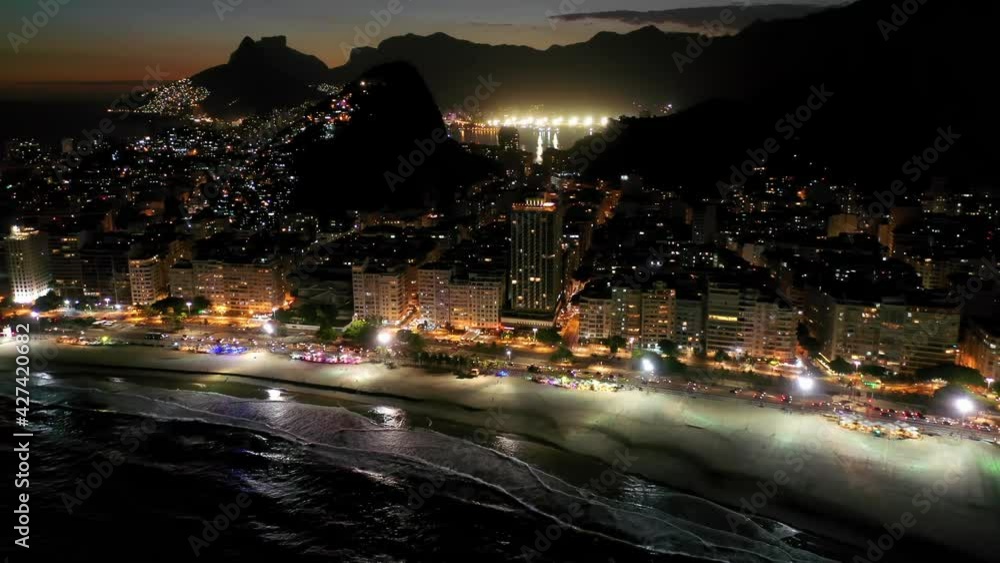 Nightlife of Copacabana beach, Rio de Janeiro, Brazil. Night view of ...
