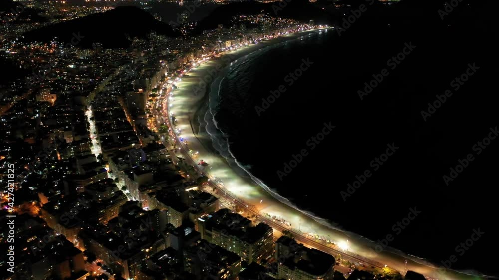 Nightlife of Copacabana beach, Rio de Janeiro, Brazil. Night view of ...
