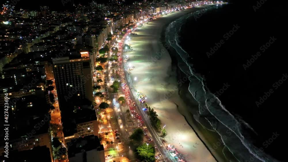 Nightlife of Copacabana beach, Rio de Janeiro, Brazil. Night view of ...