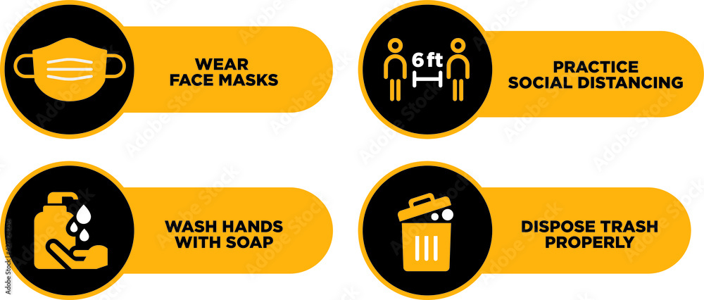 wash your hands keep safe distance and wear a mask signage Stock Vector ...