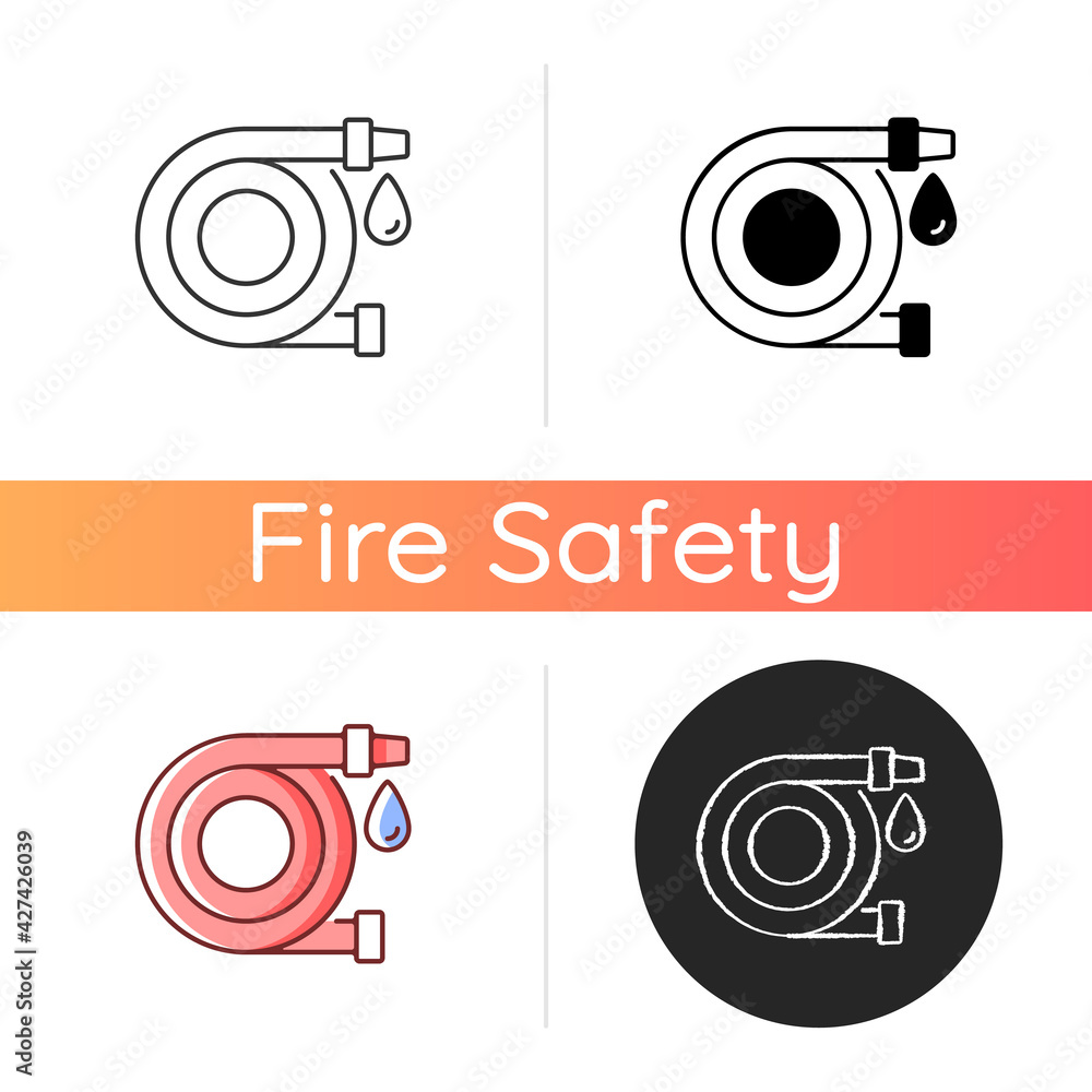 Fire hose icon. Equipment for putting out flames. Water supply for ...
