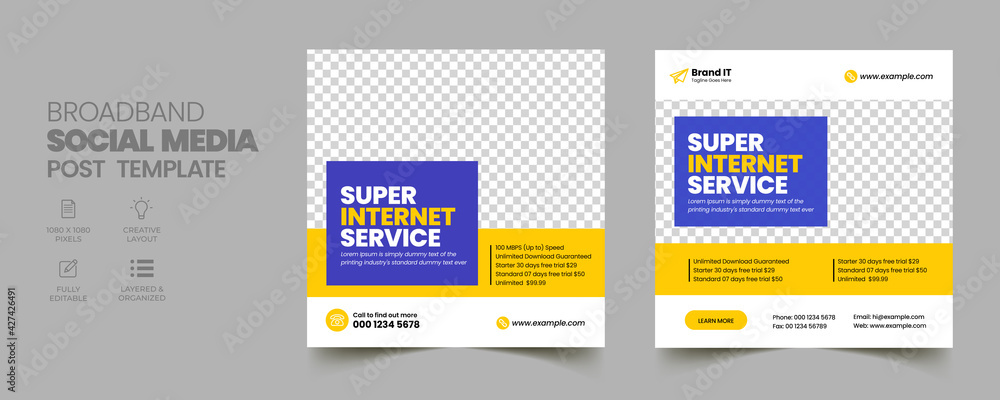 Broadband Service Social Media Post and Internet Promotion Web Banner ...