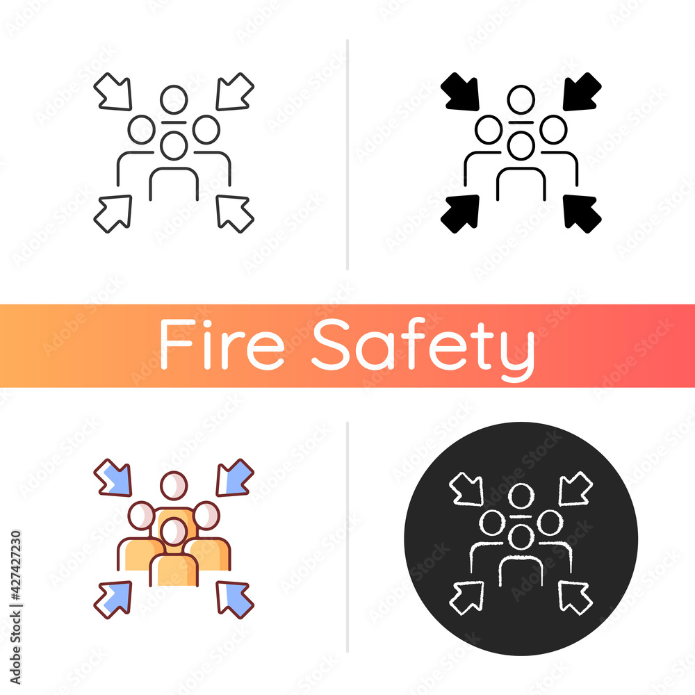 Assembly point icon. Gathering location, evacuation during dangerous ...