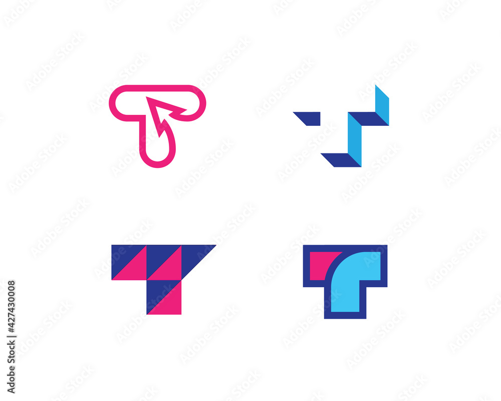 Letter T logo for sale. Letter T bundle logos. Set of 4 letter T modern ...