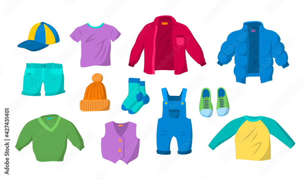 Cartoon Color Clothes Boys Icon Set. Vector Stock Vector | Adobe Stock