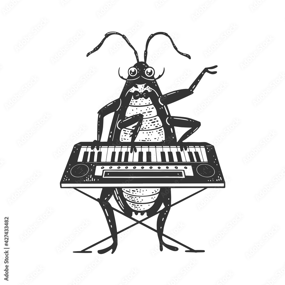 Cartoon cockroach orchestra playing the Synthesizer piano sketch ...