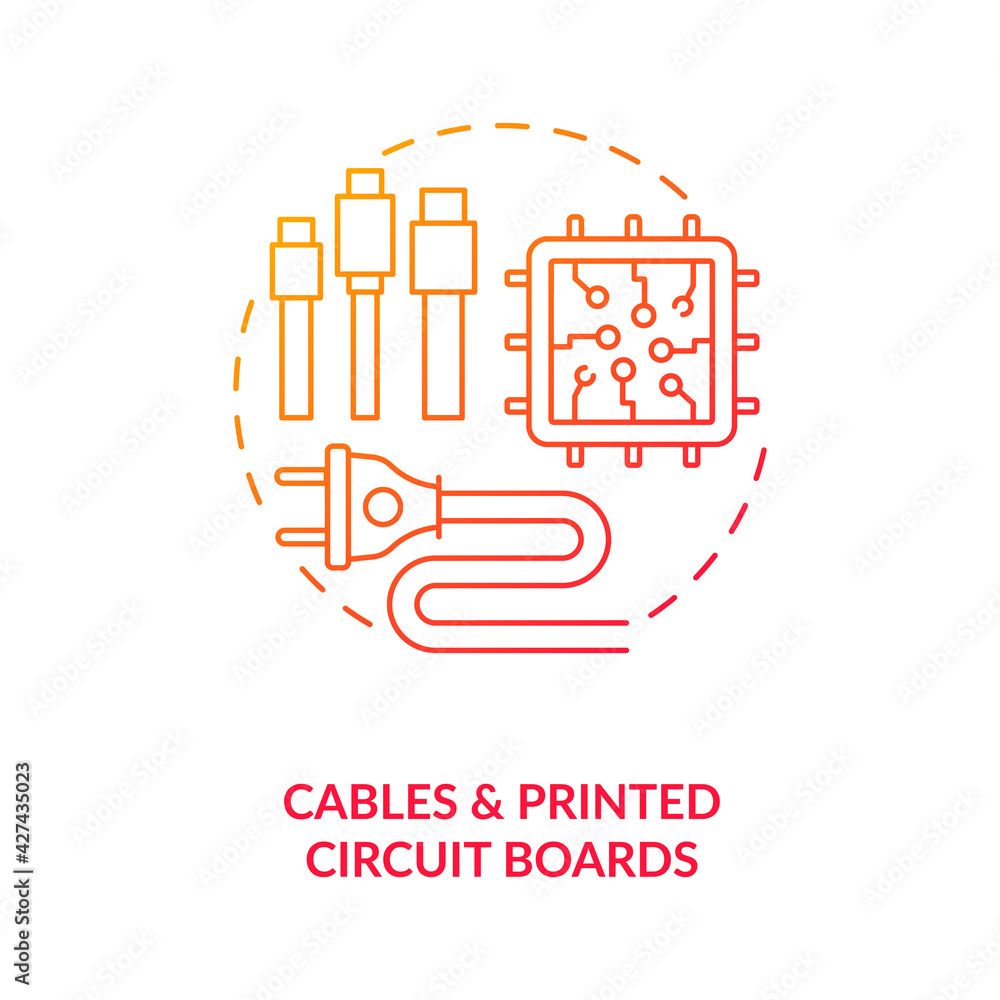 Cables and printed circuit boards concept icon. E-waste component idea ...