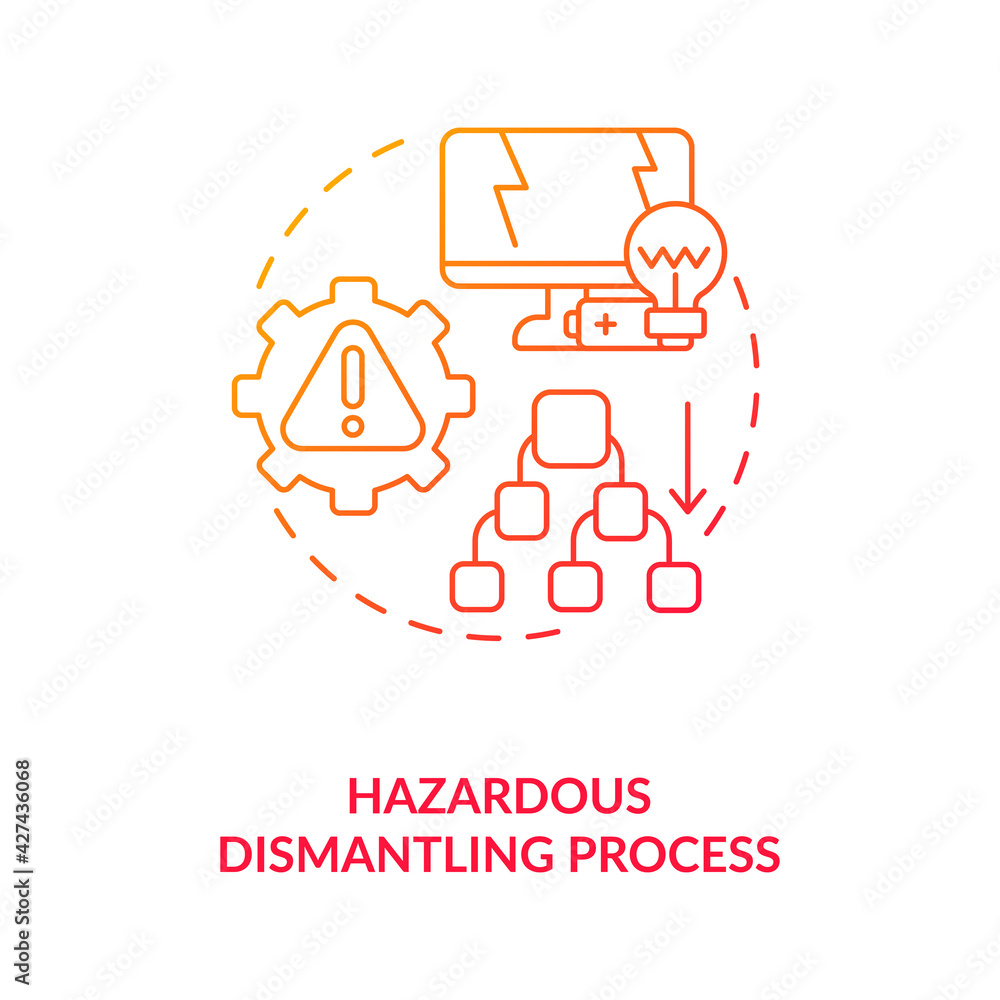Hazardous dismantling process concept icon. E-waste management ...