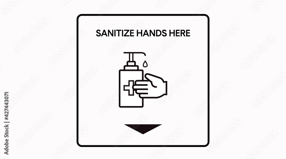Hand Sanitize Here Icon. Black and White Vector Illustration of Washing ...