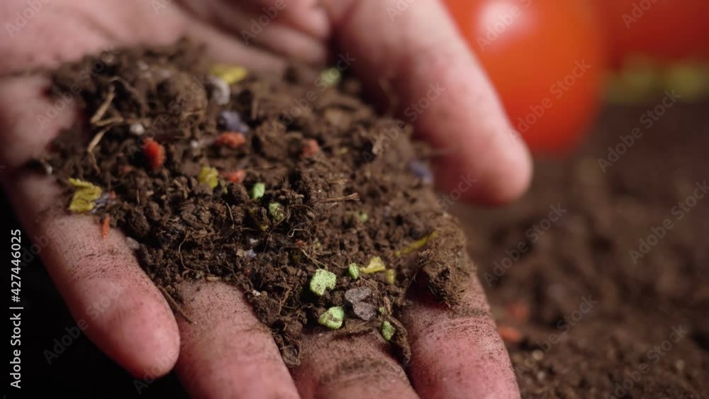 microplastics in soil. plastic waste in agricultural field. soil ...